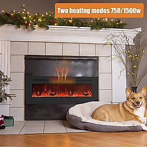 HEATLAND 36" Recessed Wall Mounted Electric Fireplace，Dual Control Remote and Touch Screen, Multiple Colors Adjustable ，750W/1500W Wide Recessed Fireplace Heater, Indoor Heater with Timer