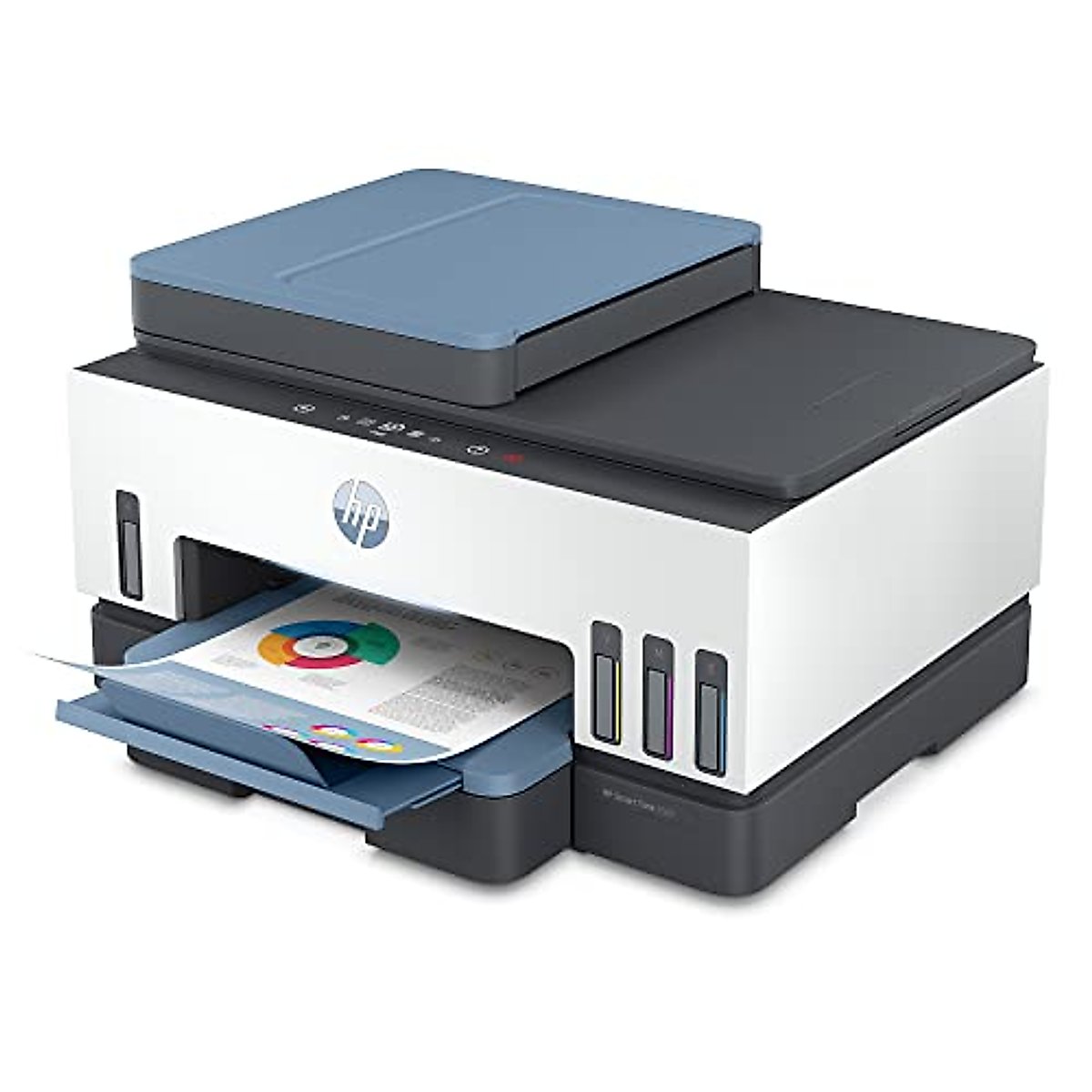 HP Smart -Tank 7602 Wireless All-in-One Cartridge-free Ink Printer, up to 2 years of ink included, mobile print, scan, copy, fax, auto doc feeder, featuring an app-like magic touch panel (28B98A)