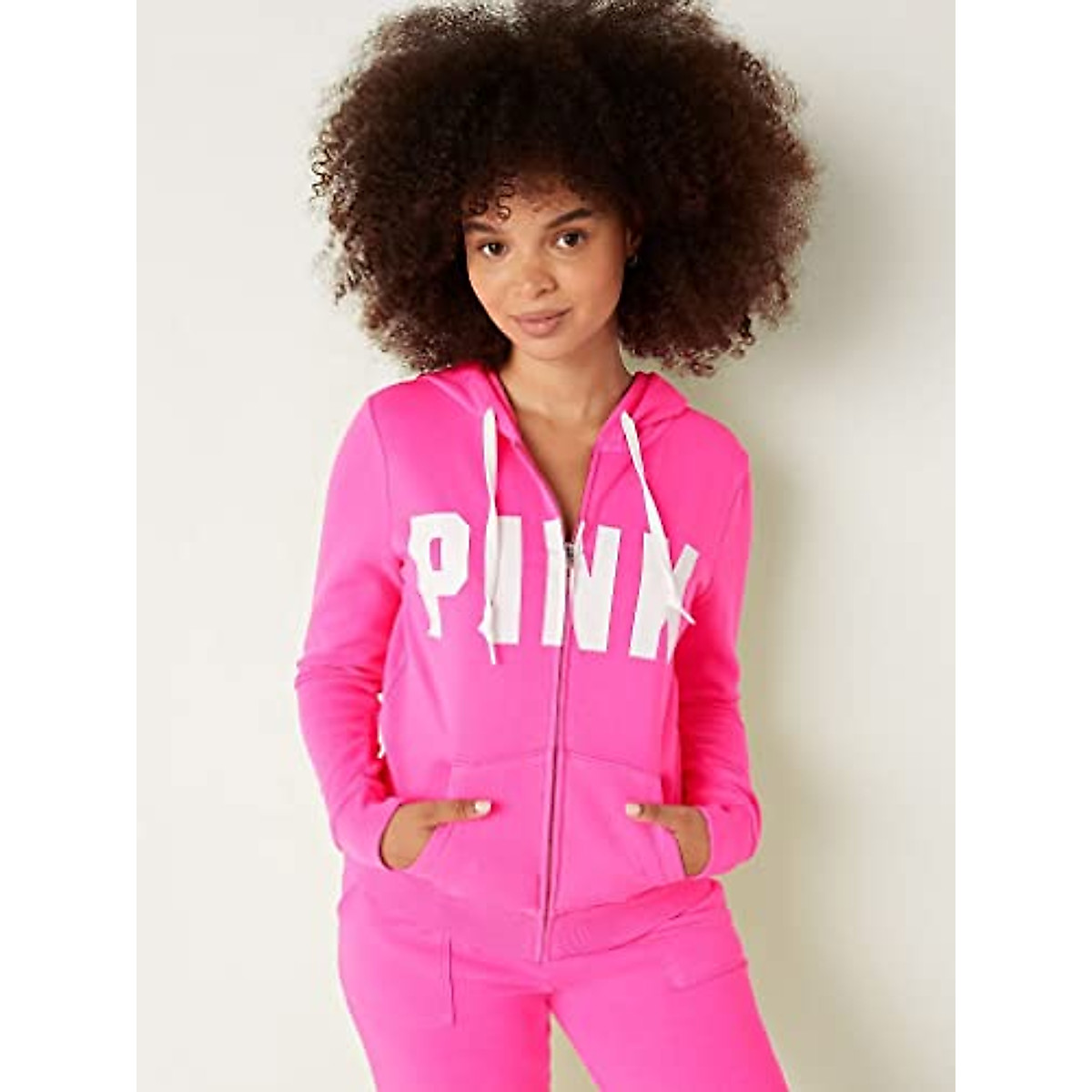 Victoria's Secret PINK Fleece Zip Up Perfect Hoodie, Atomic Pink, X-Large