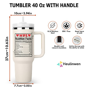 Gifts for Wife - 40Oz Tumbler from Husband, Wife Gifts for Wedding Anniversary, Birthday, Christmas - I Love You Cute Insulated Cup with Straw & Handle, Cool Present Ideas for Her, Mother's Day Gift