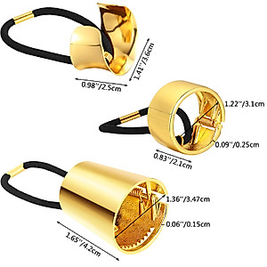 Yaomiao 3 Pieces Metal Circle Hair Cuff Elastic Hair Band Ties Ponytail Holder Rope Accessory for Women Girls, 3 Styles(Gold)