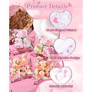 RAYNAG 200 Pcs Resealable Cellophane Bags Self Adhesive Cookie Cello Bags Lovely Heart-shaped Printed Poly Candy Bags for Dessert, Party Treats, Bakery, Candle, Soap, 3.74"x2.75"