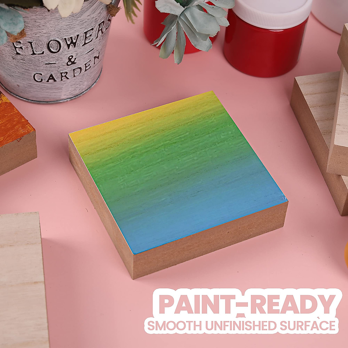 (8-Pack) - 4” x 4” Wooden Blocks for Crafts - 1-Inch Thick Square MDF Blocks - Smooth Surface with Wood Grain Pattern - Highly Customizable Blank Wood Squares