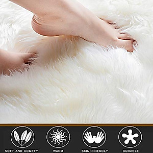 HEBE Faux Fur Rug 4'x6' Large White Sheepskin Shag Area Rugs Thick Plush Throw Rug Carpet for Living Room Bedroom Baby Nursery Childrens Room Rug