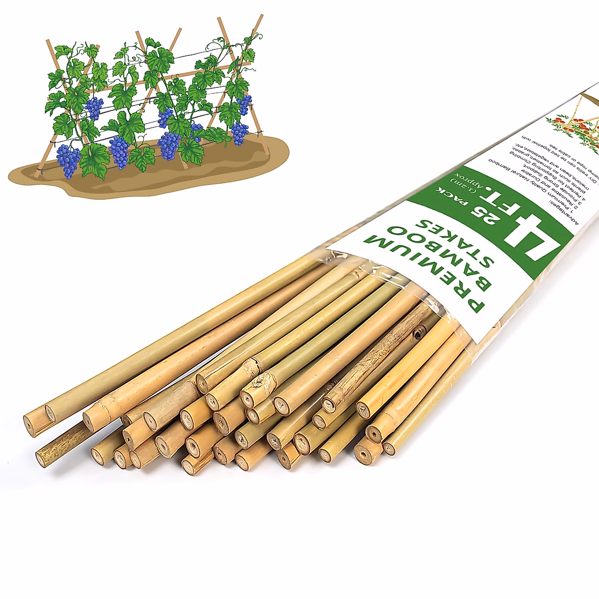Plant Stakes,4FT Longer Sturdy Natural Bamboo Garden Stakes,GAGINANG 25Pcs Bamboo Sticks Trellis Support for Tomato, Vegetables Beans Trees Climbing Plants