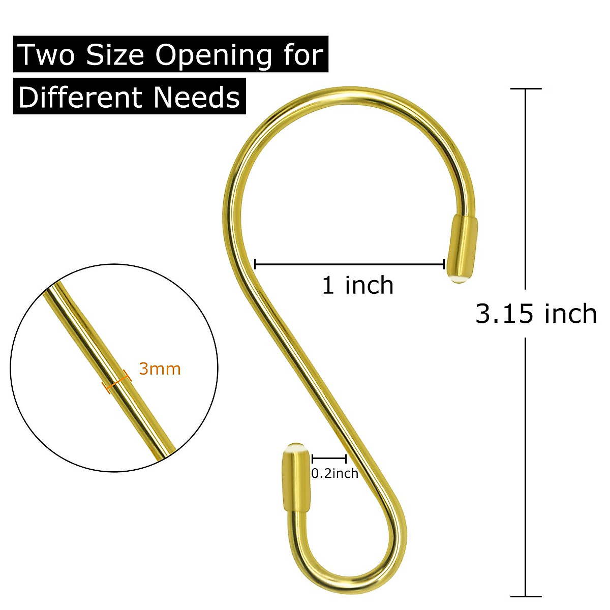 Waitkey 30 Pack S Hooks for Hanging, 3.15 inch Stainless Steel S Shaped Hooks Curtain Hooks Heavy Duty S Hooks for Hanging Pots and Pans, Plants, Jeans, Clothes, Jewelry, Towels, Cups (Gold)