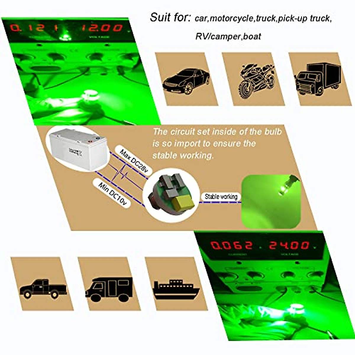 Wiseshine LED Bulb 921 Backup Lights,T15 LED Bulb Green,912 LED Bulb,Car Automotive Camper Landscape Truck RV 906 W16W T10 194 W5W LED Bulb DC 12V-24V for Dome Dashboard Light Canbus (Pack 2)