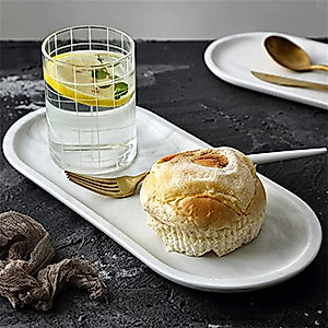 SUSOSU Breakfast Tray White Marble Ceramic Jewelry Storage Tray Oval Ellipse Fruit Tray Decorative Plate Food Dessert Dish Tableware (Size : Large)