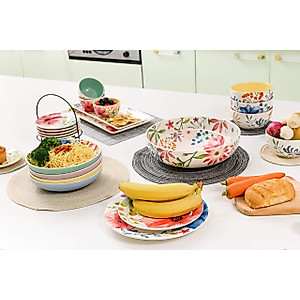 Bico Flower Carnival Ceramic 35oz Dinner Bowls, Set of 4, for Pasta, Salad, Cereal, Soup & Microwave & Dishwasher Safe