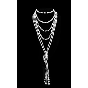 Cizoe 1920s Pearls Necklace Fashion Faux Pearls Gatsby Accessories Vintage Costume Jewelry Cream Long Necklace for Women(B-a-knot Pearl Necklace*2 + 59" Necklace*1-white)
