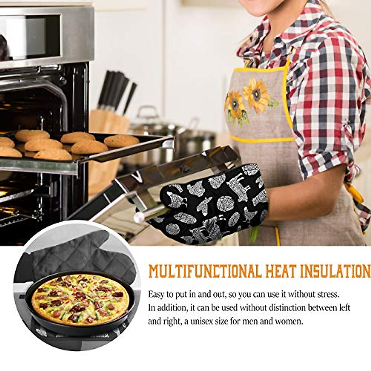 GOKSILIA, Cute Oven Mitts and Pot Holders Sets, Oven Mittens Heat Resistant Set, Oven Mitt Hot Pads for Kitchen, Microwave Oven Gloves with Non-Slip Surface, Farm Animals Oven Mits