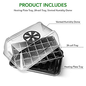 iPower Heating Seed Starter Germination Kit Seedling Propagation Tray with Heater and 5in Vented Humidity Dome, 1-Pack, Black&Transparent