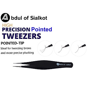 Abdul of Sialkot Pointed Tweezers,Needle Nose Tip, Sharp Precision Ingrown Hair, Surgical Pointed for Blackheads & Splinters/Best Tweezers for Eyebrows (Pink)