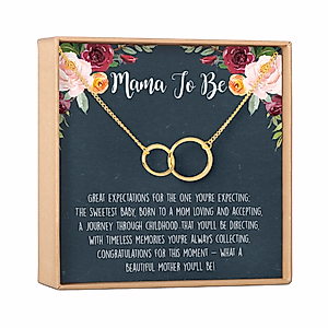 Expecting Mom Gift Necklace - Heartfelt Card & Jewelry Gift for Baby Showers, etc (Infinity Circles - Gold)