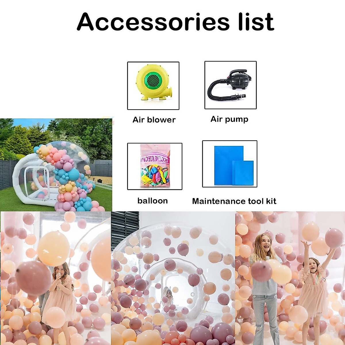 Inflatable Bubble House with 750w Blower, 550w Hand Pump, JJZZHG Bubble Tent 10FT Waterproof Transparent Dome 6FT Tunnel for Children's Party, Home Party, Malls, Parks Event Exhibition