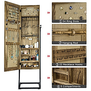 SRIWATANA Jewelry Armoire Cabinet, Solid Wood Standing Jewelry Organizer with Full Length Mirror (Carbonized Black)