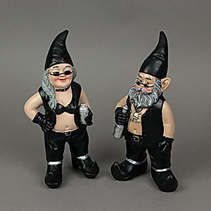 Gnoschitt and Gnofun Thirsty Biker Garden Gnome Statues 7.5 Inches High Funny Indoor Outdoor Figurines