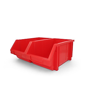DJC Supply Heavy duty thermoplastic storage bin organizer, Stackable, Hangable, Side-connect (RED (2 PACK), LARGE V2 8.4" X 14.5" X 6.9")