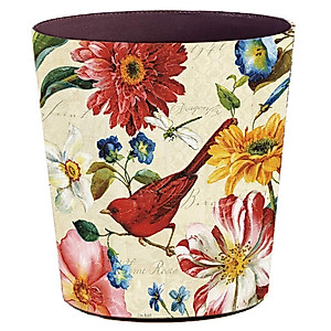 Scakbyer Leather Trash Can, Retro Decorative Waste Basket, 10L Capacity Small Waste Paper Basket, Waterproof Garbage Can for Bathroom, Bedroom, Office, Kitchen and Living Room - Red Bird