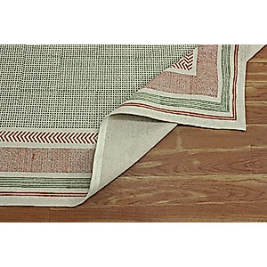 Casavani Hand Block Printed Cotton Dhurrie Geometric Green & Brown Area Rug Doormat Floor Rug Indoor Area Rugs for Bedroom Living Room Laundry Room 6x6 Feet Square