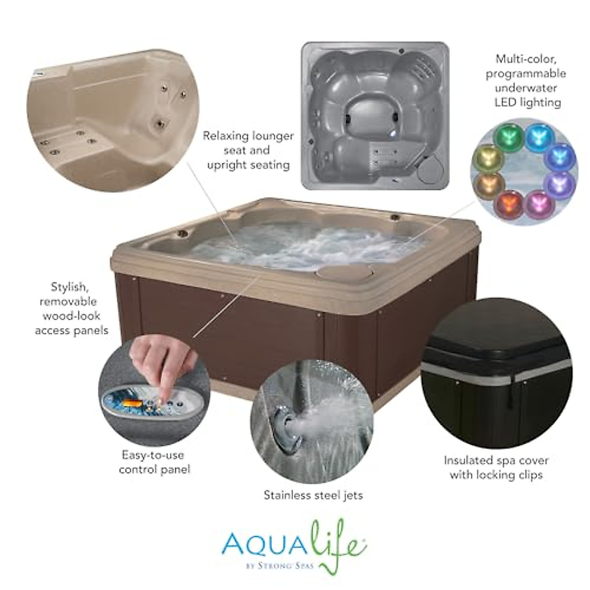 AquaLife Inland™ 5-6 Person 24-Jet Lounger Hot Tub with LED Lighting, Digital Control, Insulated Cover