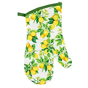 Oven Mitts - Pot Holders - Lemon Decor for The Kitchen - Potholder Oven Mitt Set (4 Piece) Lemons Design Includes 2 Potholders 2 Oven Mitts - Linen Citris Set - Kitchen Decor
