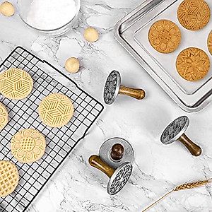 HULISEN Cookie Stamps Set of 4, Metal Cookie Press Mold with Wooden Handle, Decorating Supplies for DIY Baking, Cake, Pastry, Easy to Use, Gift Package