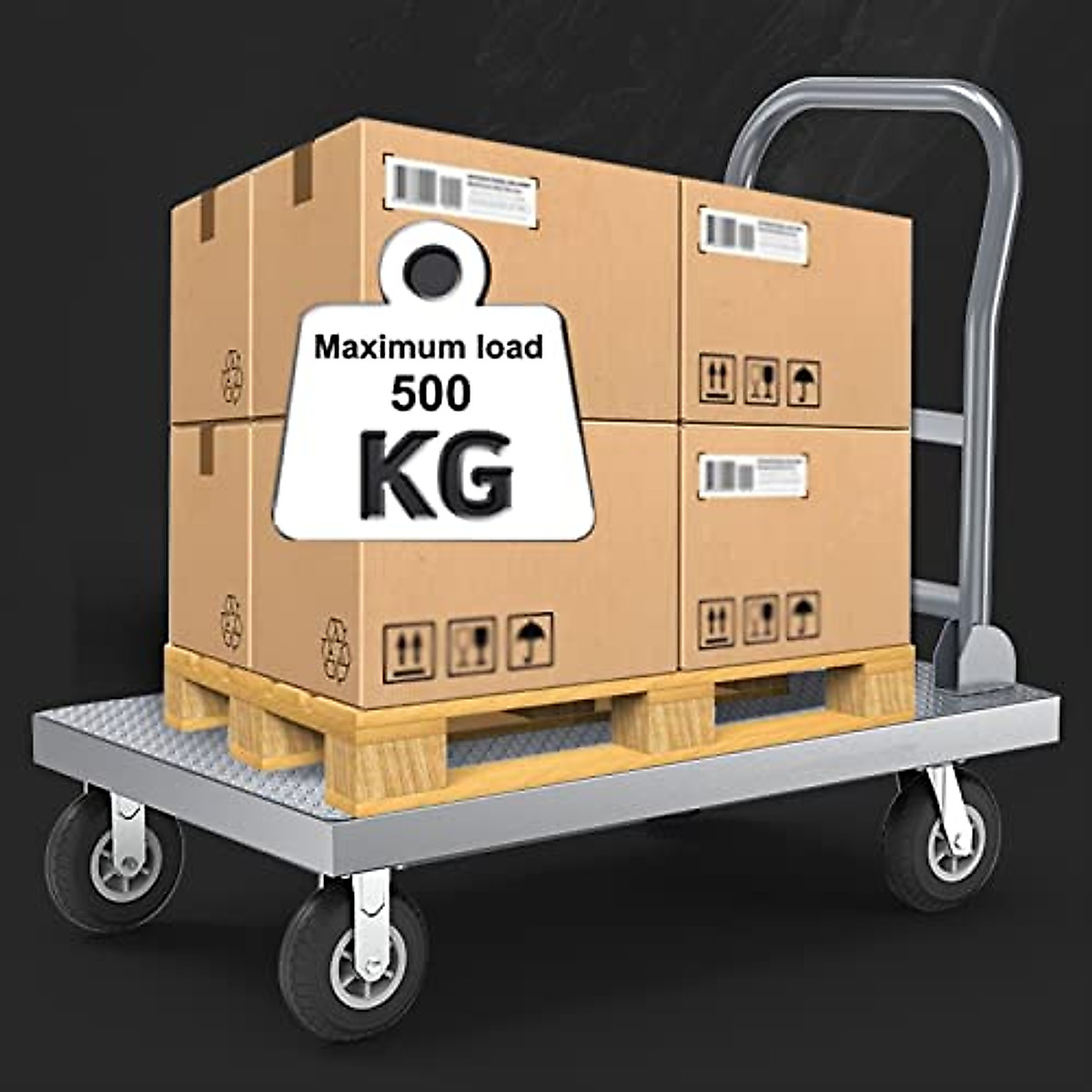 Generic Hand cart with Folding Steel Platform,Push cart Foldable Heavy Duty, Non-Slip Surface, Maximum Load 600 kg with 4 Wheels (Size : 105 * 63 * 97CM)