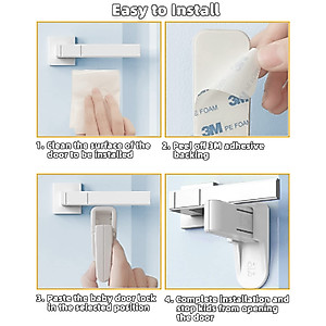 Childproof Door Lever Lock AOSITE 4 Pack Door Handle Lock 3M Adhesive Baby Safety Door Lever Locks for Toddlers Child Safety Locks for Doors Prevent Toddlers from Opening Doors No Tools Need or Drill