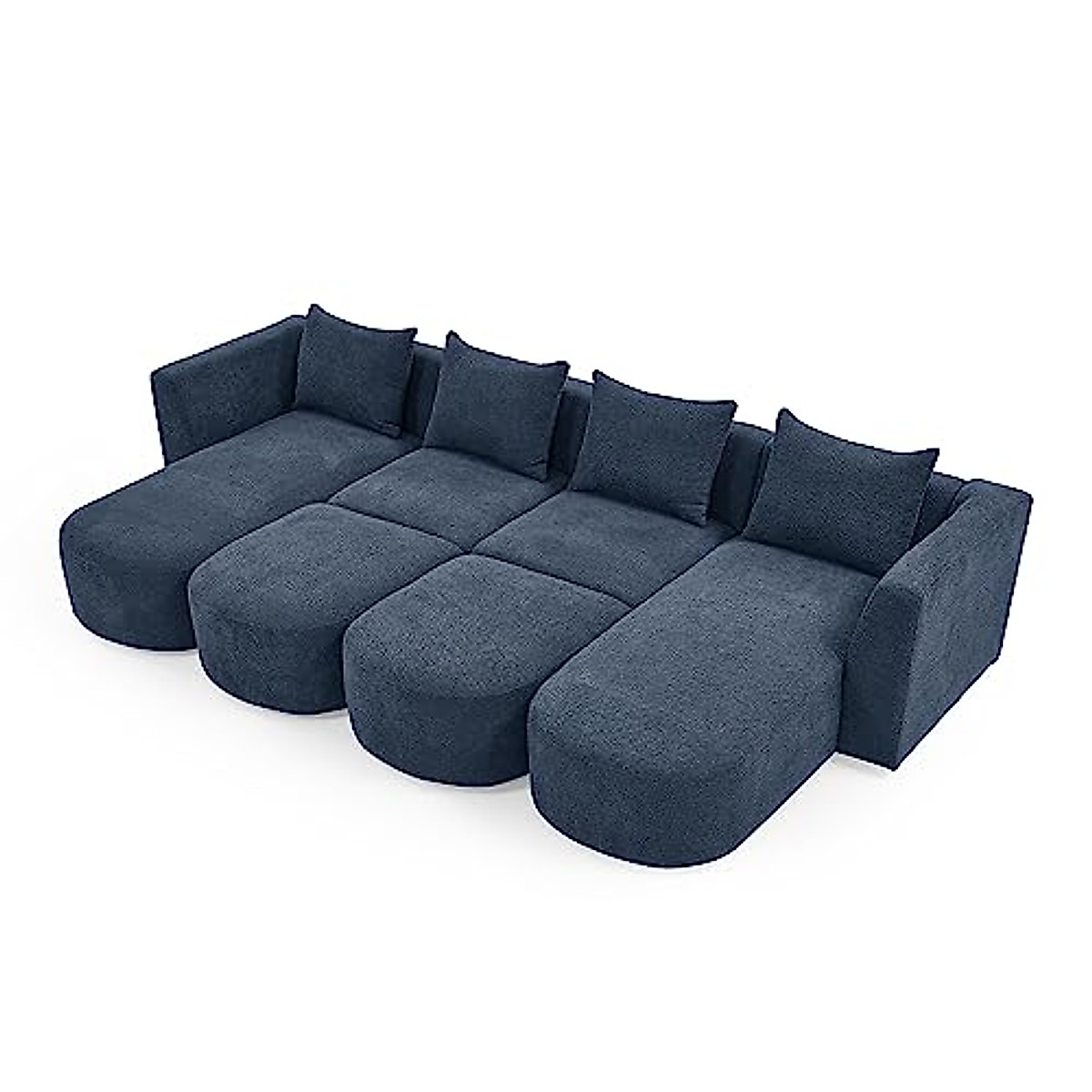 U-Shaped Stylish Comfy Sectional Sofa Couch with 2 Single Seats,Chaises and Movable Ottomans, Cloud Deep Seater Cozy Sofá Modern DIY Modular Sofa & Couch Convertible to Oversized Sleeper Sofabed