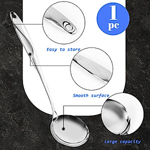 HANSGO Stainless Steel Soup Ladle, Cooking Spoon Large Capacity Spoon with Hole for Hanging for Home Kitchen, 13.8 Inches