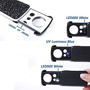 Jewelry Loupes, DREAMZE 30X 60X 90X LED Lighted Illuminated Jewelers Eye Loupe Jewelry Magnifier for Gems Jewelry Rocks Stamps Coins Watches Hobbies Antiques Models Photos - Black