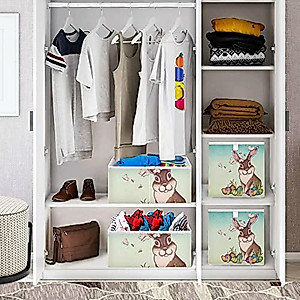 RunningBear Easter Rabbit Storage Basket Storage Bin Square Collapsible Storage Box Clothes Toys Bin Organizer for Home Office Dorm Shelf