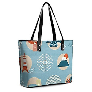 Womens Handbag Japanese Symbols Leather Tote Bag Top Handle Satchel Bags For Lady