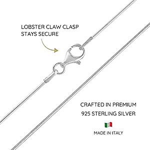 KISPER Silver 8 Sided Snake Chain Necklace –Thin, Dainty, 925 Sterling Silver Jewelry for Women & Men with Lobster Clasp – Made in Italy, 16”