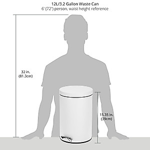mDesign 3.2 Gallon/12 Liter Round Metal Step Trash Wastebasket, Garbage Container Bin for Bathroom, Powder Room, Bedroom, Kitchen, Craft Room, Office - Removable Liner Bucket - White