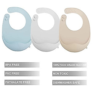 PandaEar 3 Pack Super Light Silicone Baby Bibs for Boys Girls| Waterproof Baby Bibs with Pocket Food Catcher, Soft Adjustable Silicone Feeding Bibs