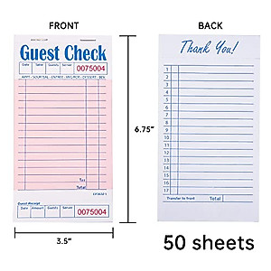 DGBDPACK Guest Check Pads EP-3632-1 (10 Pads), Total 500 Pink Waitress Notepad, Server Order Pads