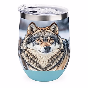 OPTKSNCU 304 Stainless Steel Insulated Cup with Lid, Winter Farm Style Wolf Print Durable, And Easy to Clean – Ideal for Home, Office, And Gift Giving