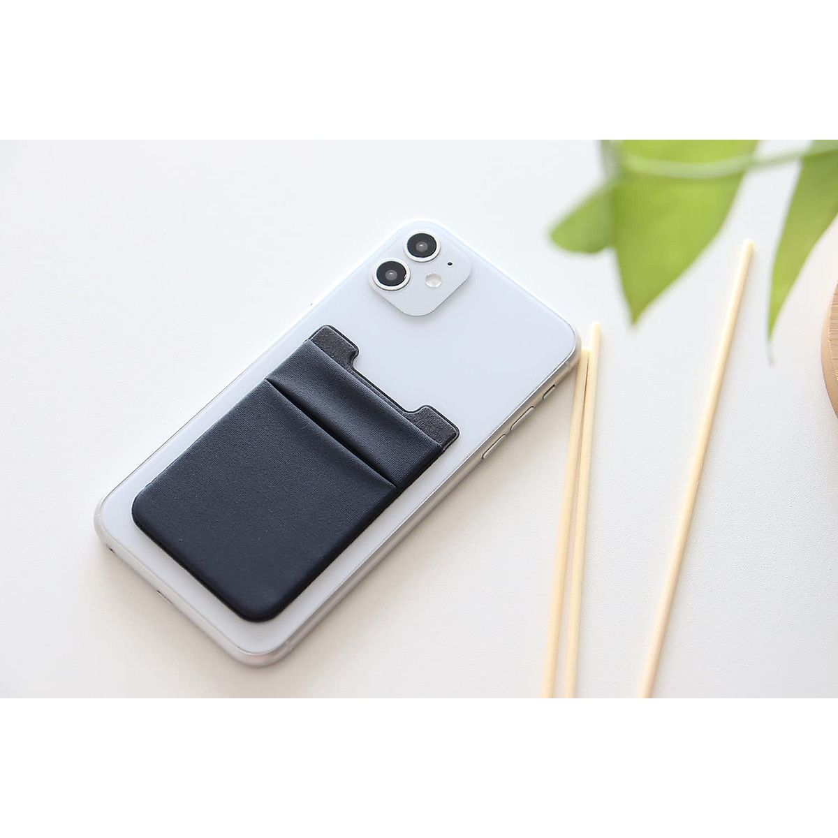 3Pack Cell Phone Card Holder Stick On, Phone Wallet Double Pocket for Back of Phone Case, ID/Credit Cards Wallet Sticker Stretchy Lycra for All Smartphones- Dark Green,Blue Gray,Black