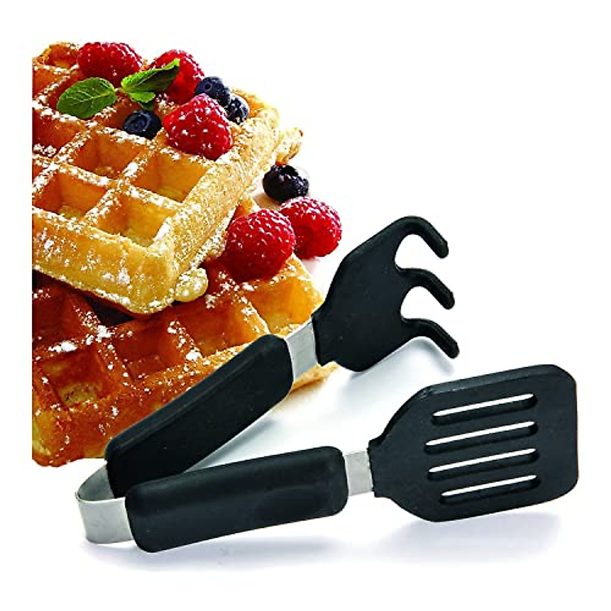 Cuisinart WAF-F40 Double Flip Belgian Waffle Maker with Grab and Lift Silicone Tongs (Black) Bundle (2 Items)