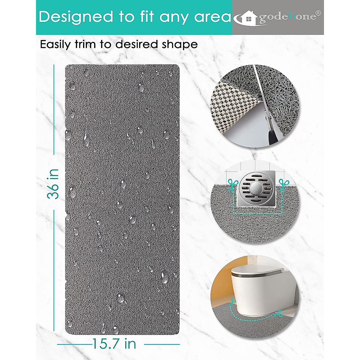 Shower Mats Non Slip Without Suction Cups, 15.7×36 Inch, Bath Mat for Textured Tub Surface, Loofah Mats for Shower and Bathroom, Quick Drying, Grey
