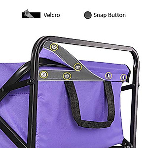 WHITSUNDAY Collapsible Folding Garden Outdoor Park Utility Wagon Picnic Camping Cart with Bearing and Brake 8" All Terrain Wheels with Push Bar (Purple)