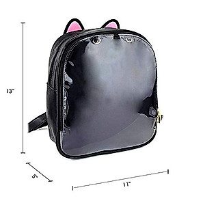 Ita Backpacks Girls Cute Rucksack Cat Ears Design Daypack Ladies Summer Beach Bag Transparent Windows for DIY Pins Decors, Purple