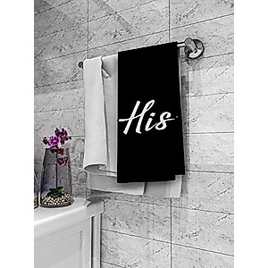 DIBOR Love Quote His And Hers Bath Towels,Love Decorative Absorbent Drying Cloth Hand Towels Tea Towels Dishcloth For Bathroom Kitchen,Funny Couples Wedding Anniversary Valentine Gifts(Black,Set of 2)