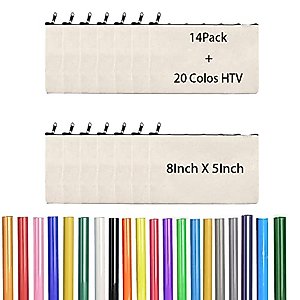 14Pieces 8 x 5 Inch Blank Craft DIY Canvas Bags with 20 Pieces 12x 10inch Heat Transfer Bundle Vinyl Canvas Makeup Bag Multipurpose Travel Toiletry Pouch Cosmetic Pen Bag (34Pieces)…