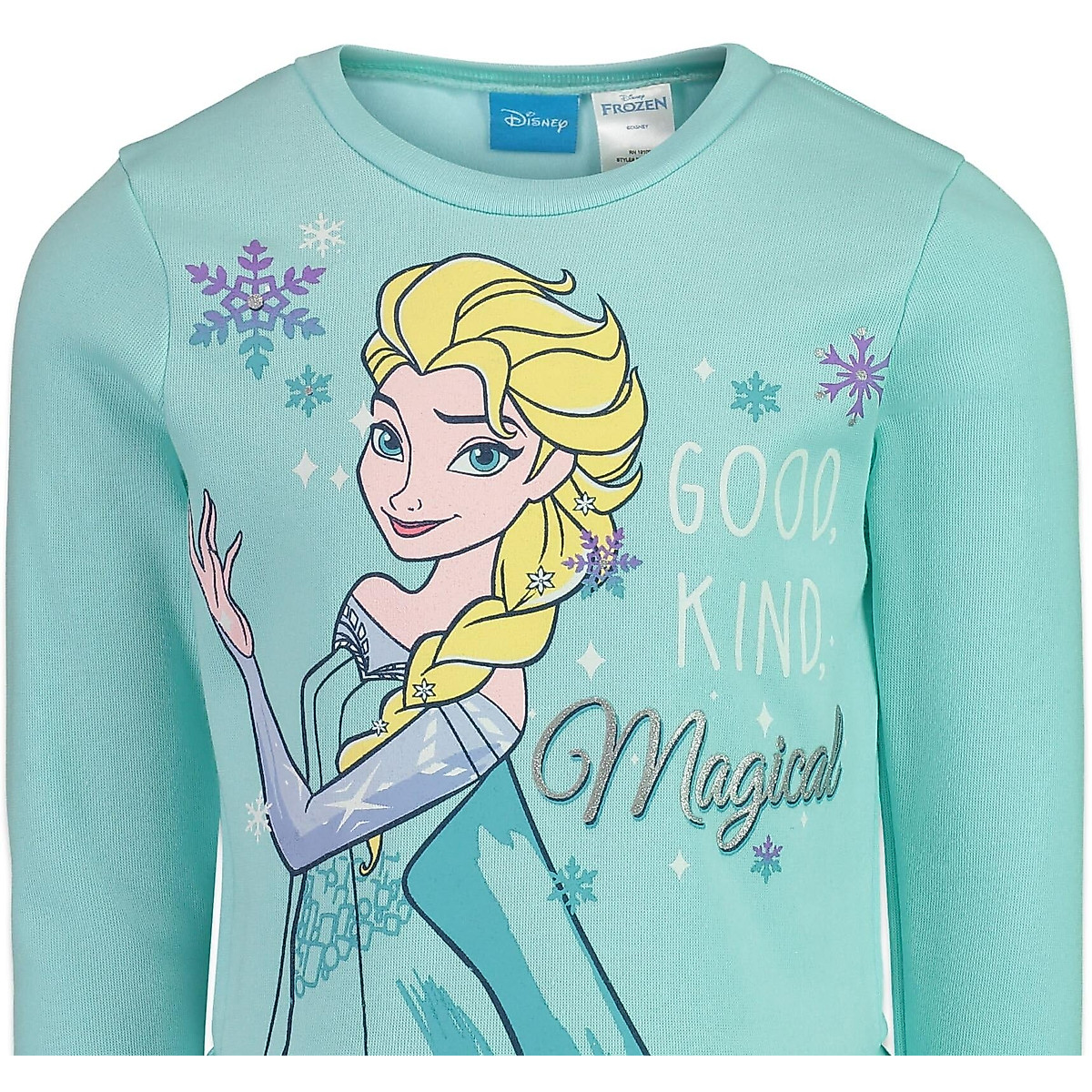 Disney Frozen Elsa Little Girls Fleece Long Sleeve Graphic T-Shirt and Leggings Outfit Set Turquoise/Blue 7