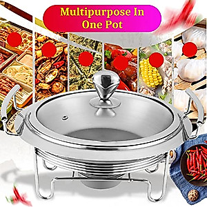 2/4 Pack Visible Chafing Dish Set, Stainless Steel Round Buffet Server Warming Tray for Parties Weddings and Events, with Glass Lid, Food Pan and Fuel Holder,2 Pack,24cm