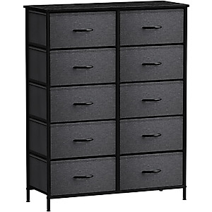 Sorbus Dresser with 10 Faux Wood Drawers - Storage Unit Organizer Chest for Clothes - Bedroom, Hallway, Living Room, Closet, & Dorm Furniture - Steel Frame, Wood Top, & Easy Pull Fabric Bins