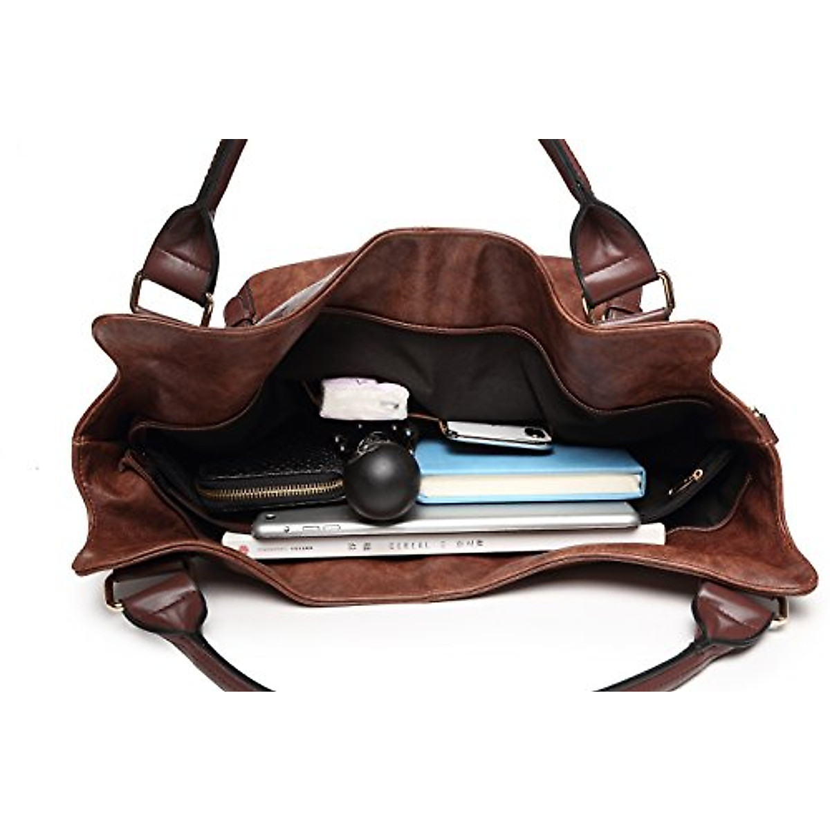 Women Tote Bag Handbags PU Leather Fashion Hobo Shoulder Bags with Adjustable Shoulder Strap, L, Brown